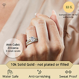 MAX + STONE 3.0 Carat Princess Cut Square Cubic Zirconia Engagement Ring with Wedding Band Set for Women in 10k Yellow Gold CZ (3.0 CT.TW) Size 7