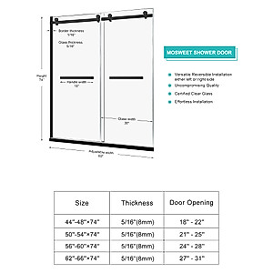 MoSweet Milano Double Sliding Shower Door, 60 in.W x 74 in.H Framed Shower Door 5/16"(8mm) Clear Tempered Glass, 18 inch Pull Handle, Stainless Steel Hardware, Matte Black Finished