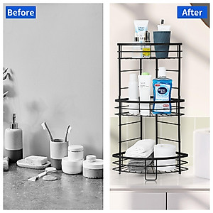 FAGIGY Corner Shower Caddy,3 Tier Shower Organizer Stand,Metal Corner Shelf Baskets for Bathroom,Living Room,Kitchen,Rustproof - Black