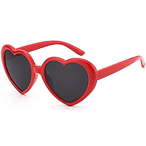 IOHLNG Heart Sunglasses for Women Men Oversized Trendy Love Shaped Sunglasses Non Polarized Shades Retro Lovely Fashion Cute Sun Glasses Red Frame Grey Lens