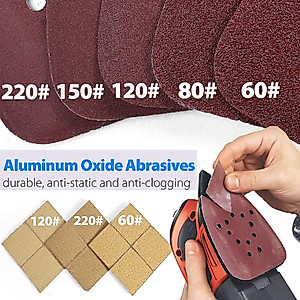 Sanding Sheets for Black and Decker Mouse Sanders, 50PCS 60 80 120 150 220 Grit Sandpaper Assortment with Extra Tips for Replacement, 12 Holes Hook and Loop Detail Sander Sanding Pads Sand Paper