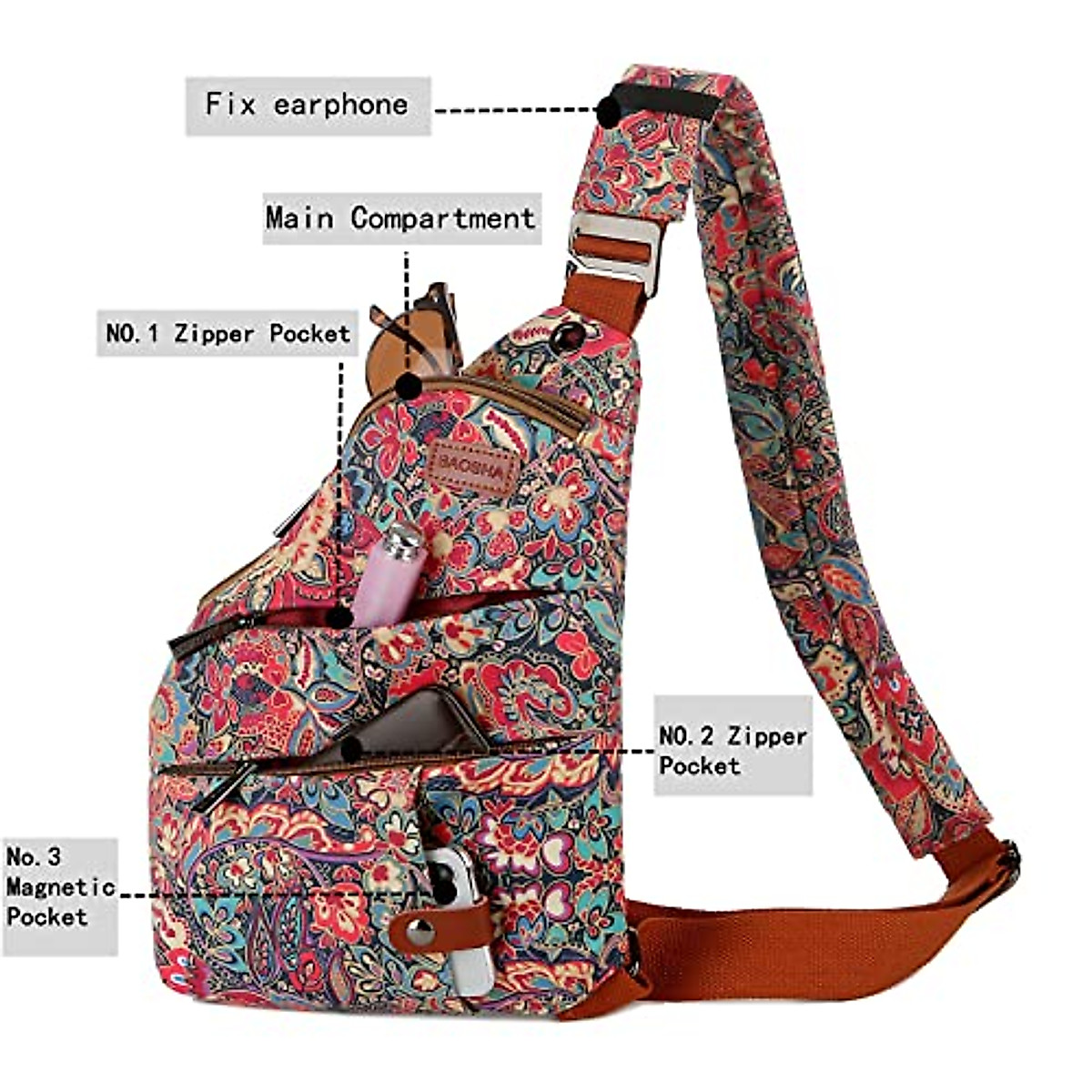 Women's Floral Small Sling Bag Anti Theft Travel purse Bag Crossbody Chest Shoulder Bag XB-16 (HS)
