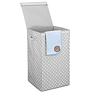 mDesign Large Laundry Hamper Basket with Hinged Lid - Portable and Foldable for Compact Storage - Single Hamper Design for Nursery, Girl's Room, Kid's Playroom - Fun Polka Dot Print - Gray/White Dots