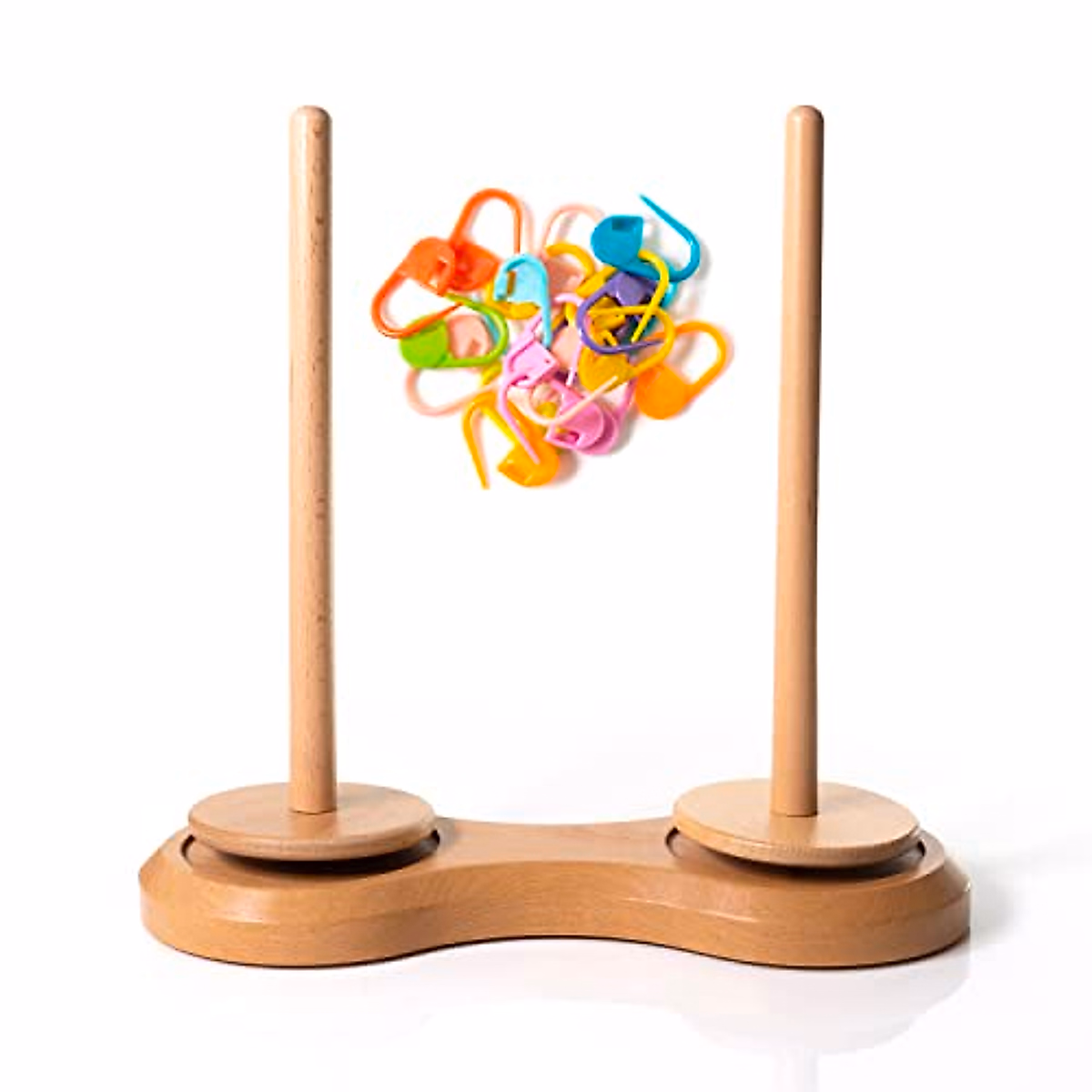 Birdtown Traders Double Yarn Spindle - Made from Beech Wood - Complete with 20 Plastic Stitch Markers