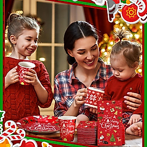 Tioncy 200Pcs Christmas Party Supplies Tableware Set Include 100 9 Inch and 7 Inch Christmas Paper Plates 50 9oz Cups 50 Holiday Lunch Napkin Disposable Christmas Plates Dinnerware Set (Classic Style)