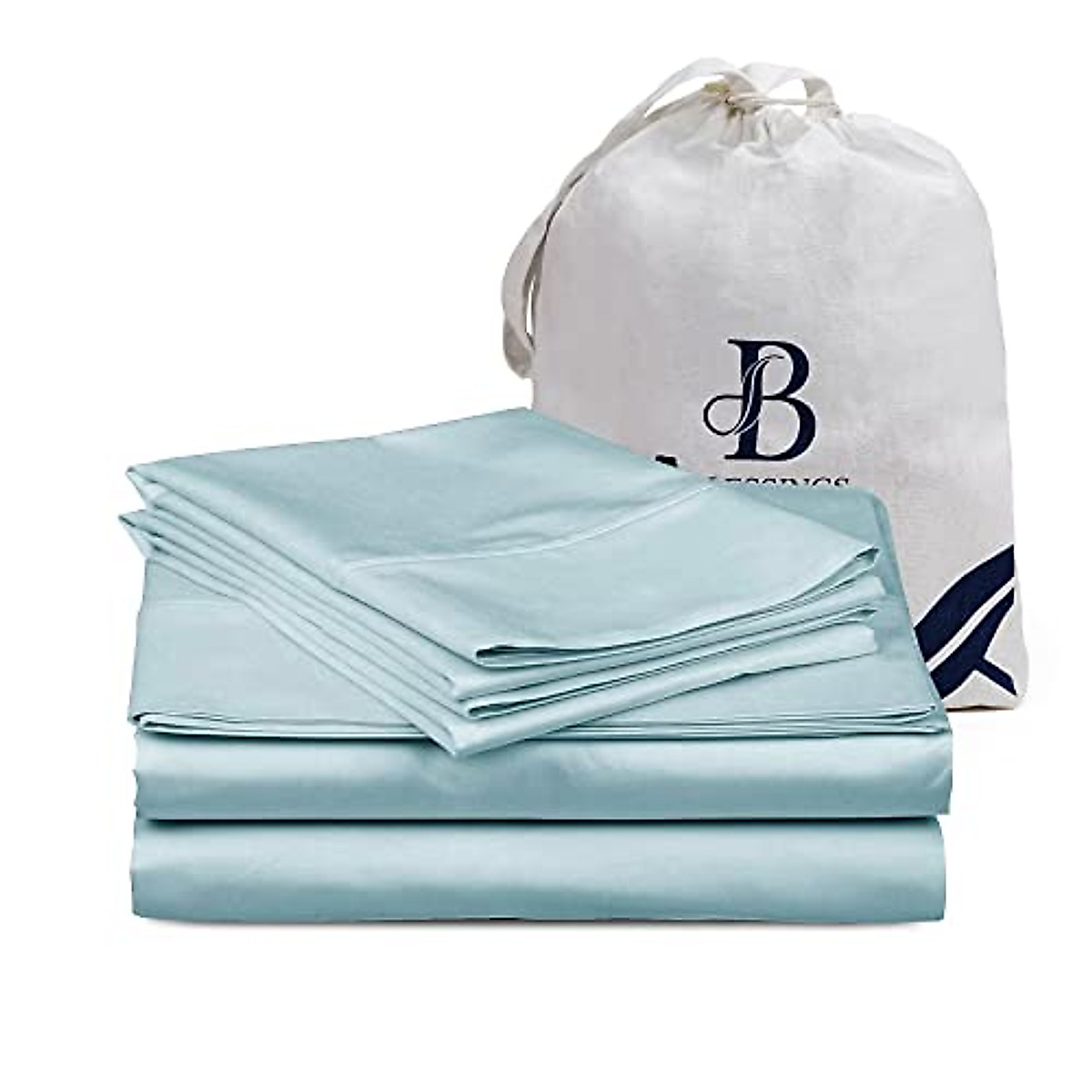 Blessings Decor Cotton Bedsheets Premium Hotel Quality 600 Thread Count 100% Sateen Weave Smooth Sheets with Elasticized Deep Pocket Sheet with Pillowcase (Chambray Blue, Queen)