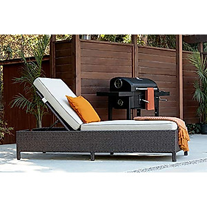 Serta Brown Resin Wicker Outdoor Patio Furniture Collection, Storage Chaise Lounge, Beige
