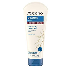 Aveeno Skin Relief Overnight Intense Moisture Cream with Triple Oat Complex & Natural Shea Butter, Therapeutic Dimethicone Skin Protectant for Dry Itchy Skin Relief, Fragrance- & Steroid-Free, 7.3 oz