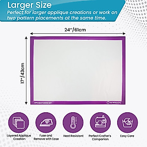 Applique Fusing Mat 17"x24" (43cm x 61cm) with Bonus Applique Pressing Sheet and Handy Storage Tube - A Great Silicone Mat and Applique Teflon Sheet for Arts and Fusible Web Fabric Crafts
