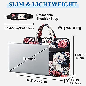 VASCHY Laptop Bag for Women, Water Resistant 15.6in Computer Tablet Carrying Case Sleeve Messenger Shoulder Bag for Work, Floral