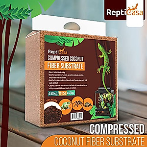 ReptiCasa Compressed Coconut Fiber Substrate, 10 lb. Block, Natural Husk Terrarium Bedding, Reptiles, Frogs, Snakes, or Tortoise, Odor and Waste Absorbent Compostable, Organic with High Expansion