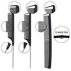 Patelai 12 Pieces Parting Comb for Braids Rat Tail Steel Pintail Fine Teeth Heat Resistant Teasing Combs with Stainless Steel Pintail(Black)