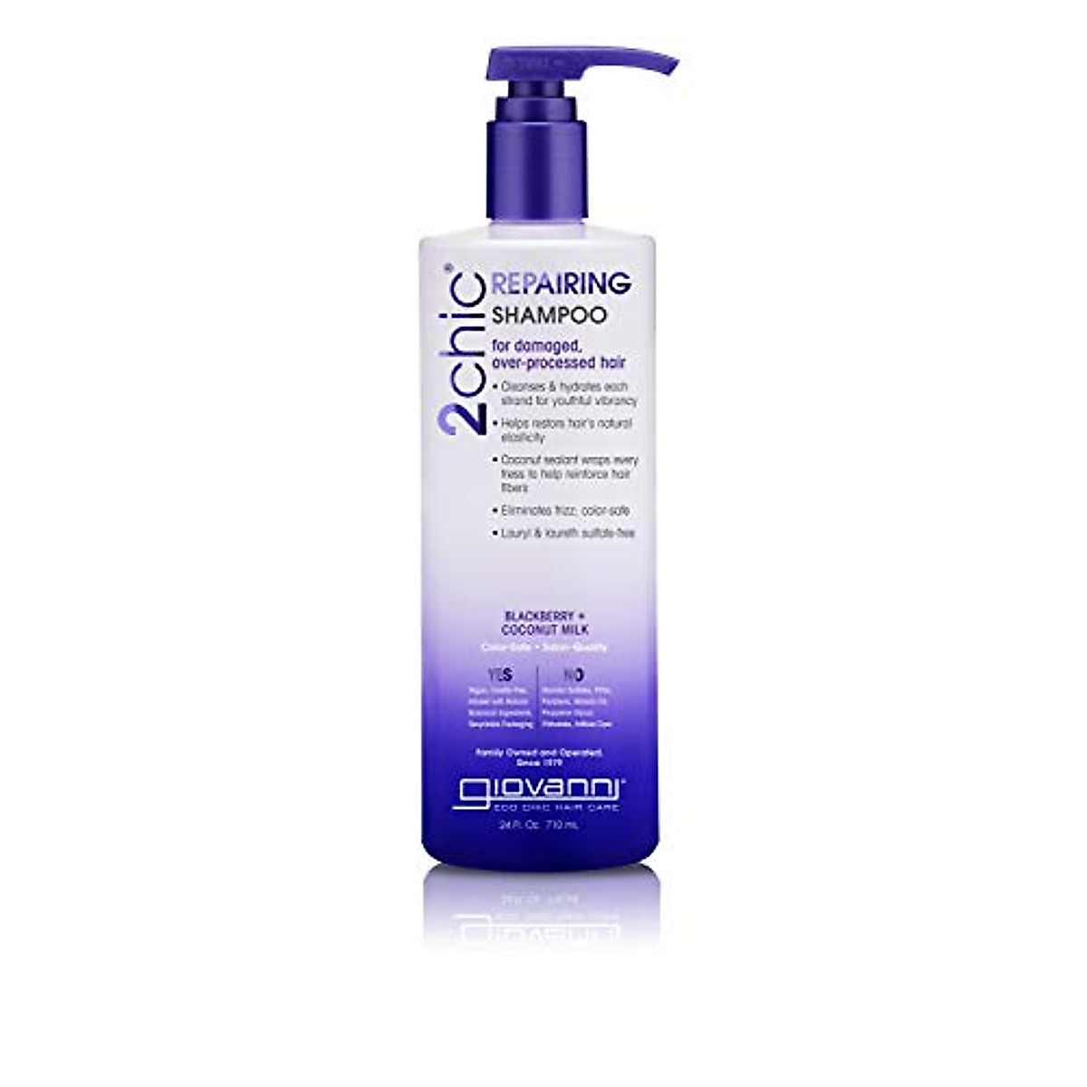 GIOVANNI 2chic Ultra-Repairing Shampoo - For Damaged, Over-Processed Hair, Helps Restore Hair's Natural Elasticity, Blackberry & Coconut Oil, Argan, Shea Butter, Color Safe - 24 oz