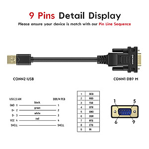 OIKWAN USB to RS232, USB Serial Adapter with FTDI Chipset,USB 2.0 to Male DB9 Serial Cable for Windows 11,10, 8, 7, Vista, XP, 2000, Linux and Mac OS(6ft)…