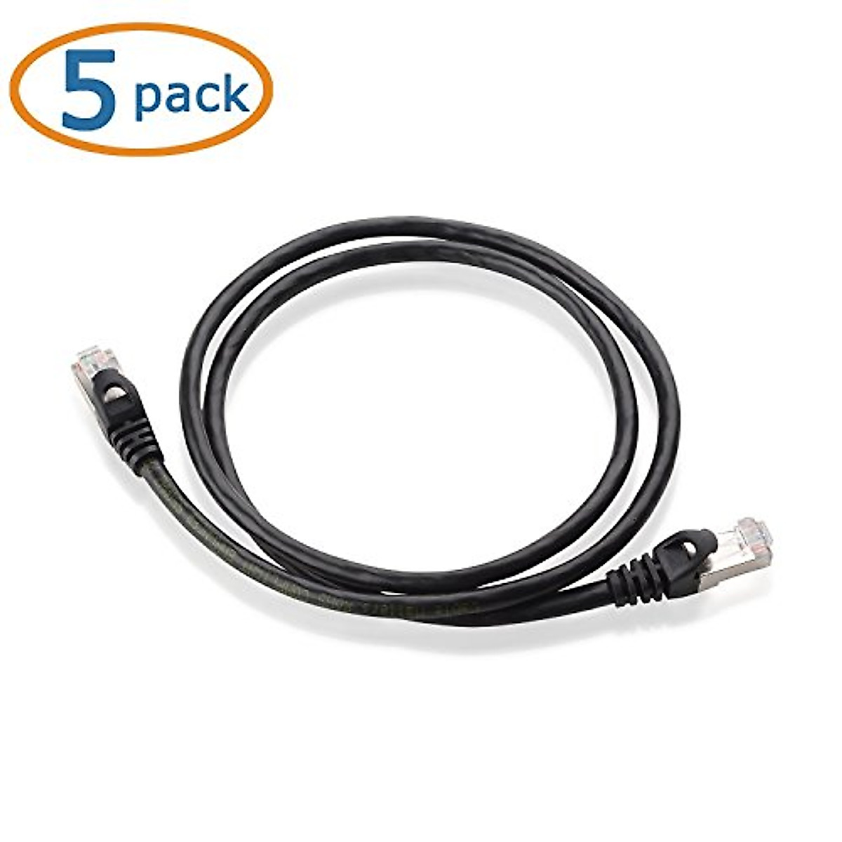 Cable Matters 10Gbps 5-Pack Snagless Short Shielded Cat6A Ethernet Cable 3 ft (SSTP, SFTP Shielded Ethernet Cable, Shielded Cat6 Cable, Cat 6 Shielded Network Cable) in Black