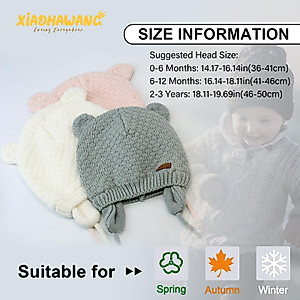 XIAOHAWANG Baby Hat Cute Bear Toddler Earflap Beanie Warm for Fall Winter (A-Set Grey+White+Navy, S(0-6 Months))