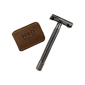 Hide & Drink, Leather Double Edge Safety Razor Head Protective Sheath, Shaving Travel Cover Handmade (Single Malt Mahogany)