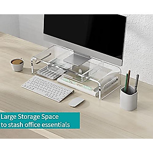 Zimilar 2 Pack Monitor Stand Riser, Wood Monitor Riser for 2 Monitors+Zimilar 20 inch Large Monitor Stand Riser with Phone Stand, Crystal Acrylic Monitor Stand with Keyboard Storage