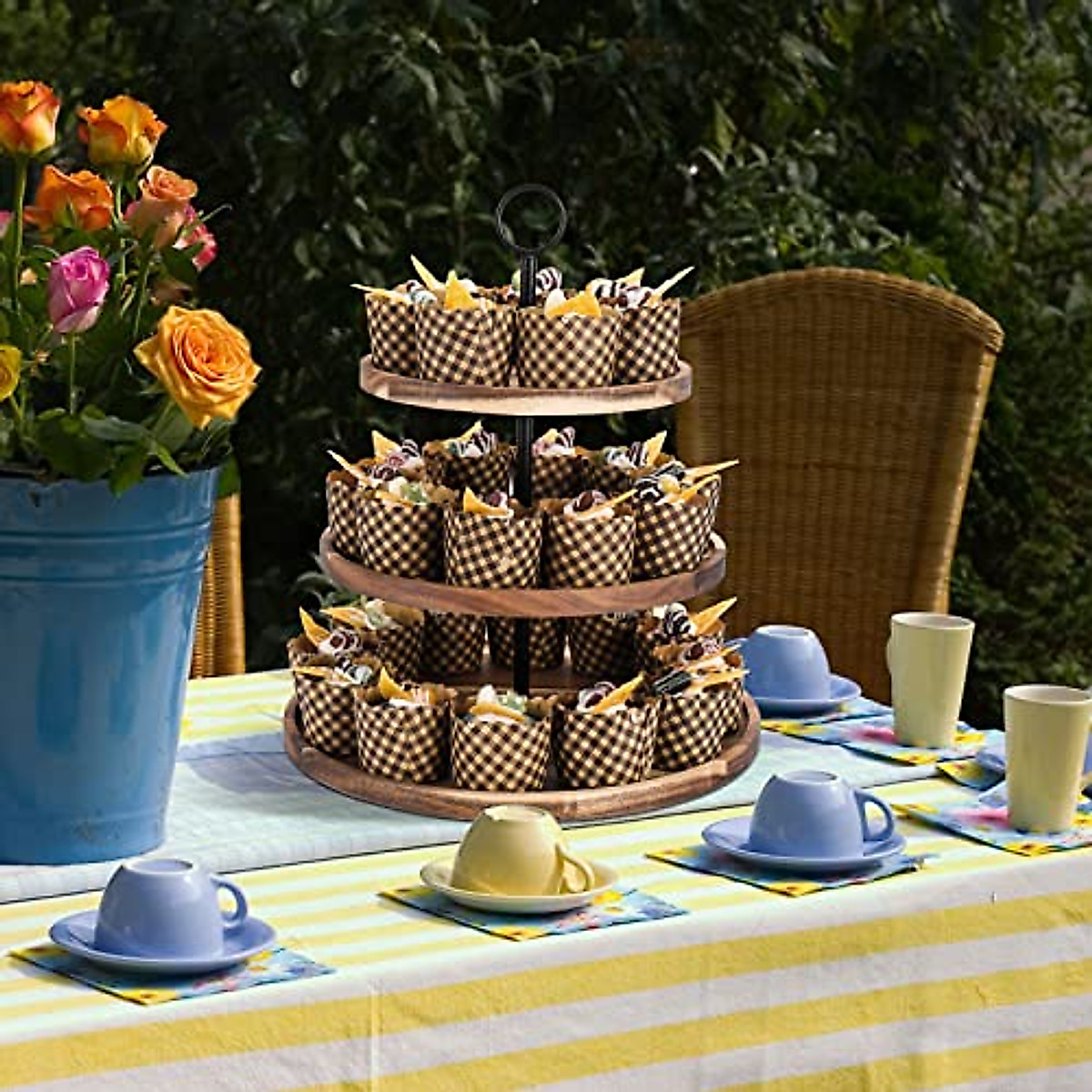 3 Tier Cupcake Stand, Large Wood Tiered Serving Tray Cupcake Tower, Serving Stand Display Dessert Cookie Candy Buffet Holder for Home Tea Party, Wedding, Farmhouse Decor, Kitchen Decor