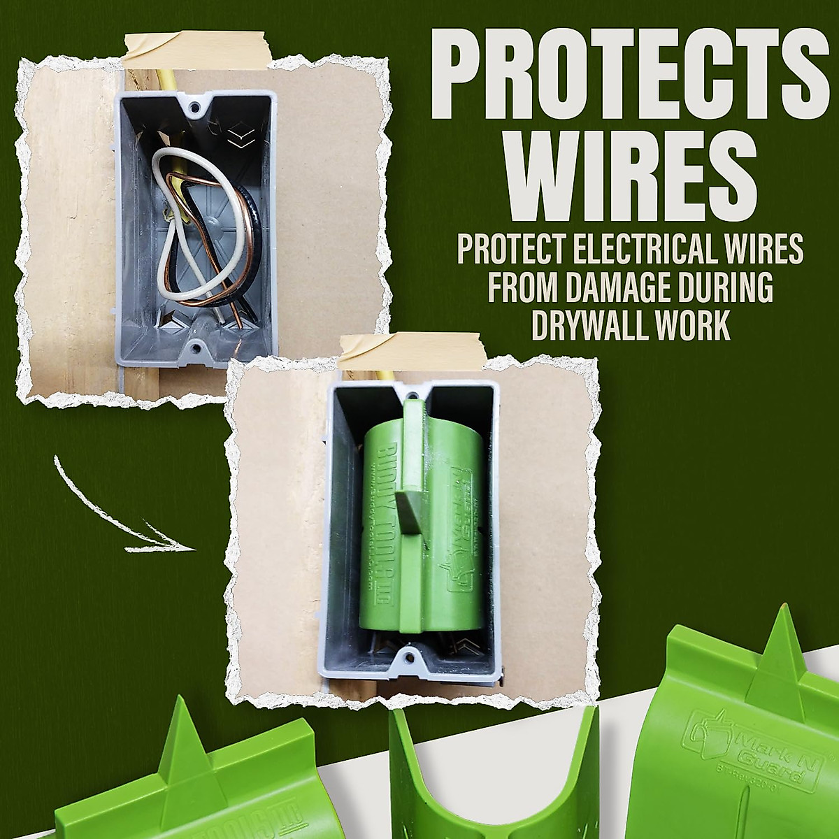 Mark N Guard by Buddy Tools LLC - Outlet Marker for Drywall Installation - Easy Drywall Marking Tool for Electrical Outlets, Electric Wire Protection Made with Strong ABS Plastic - No Measuring Needed