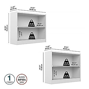 Bush Furniture Universal 2 Shelf Bookcase Set of 2 in Pure White (UB001PW)