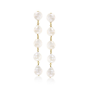 Ross-Simons 10-11mm Cultured Baroque Pearl Linear Drop Earrings in 14kt Yellow Gold