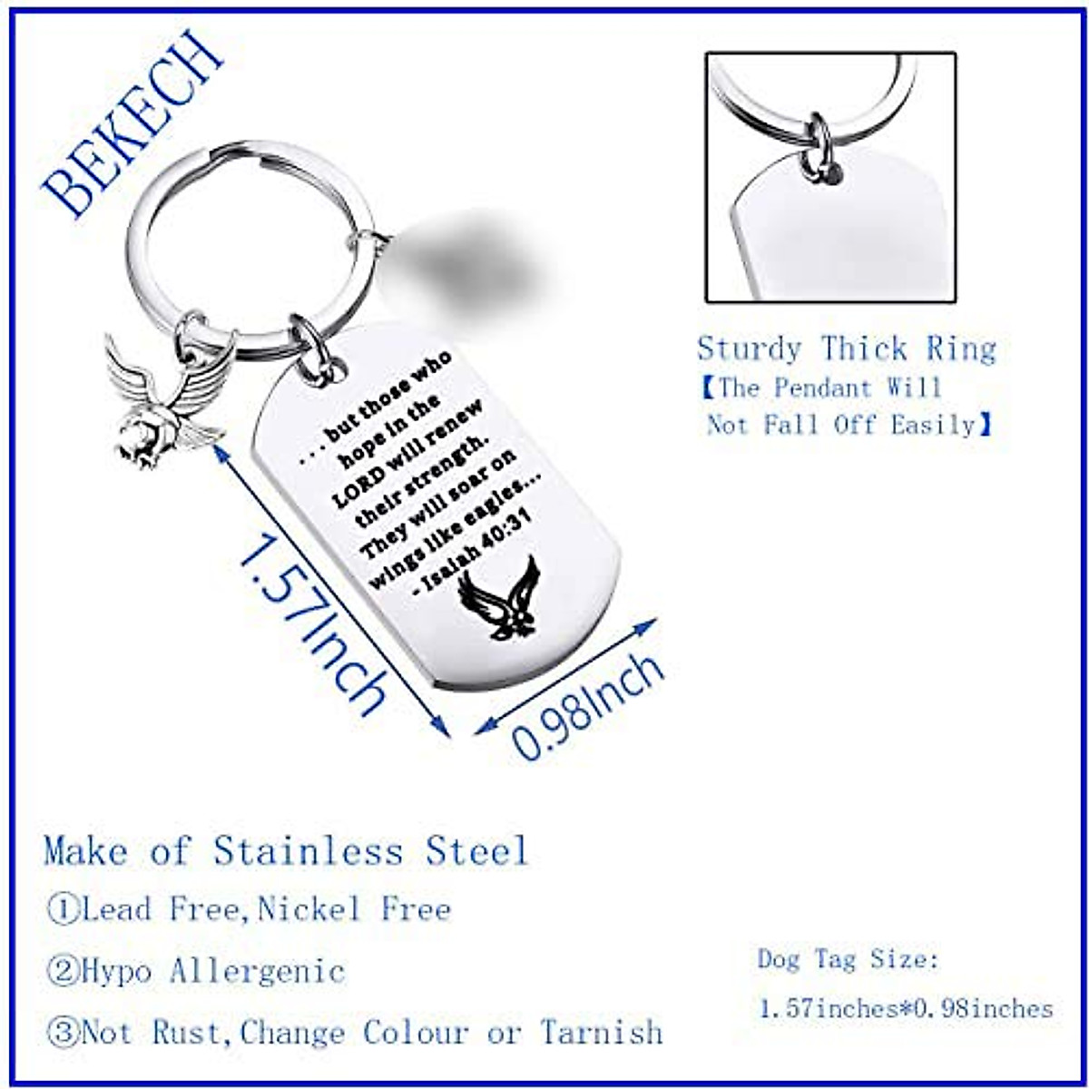 BEKECH Scout Gift Eagle Isaiah 40:31 Keychain But Those who Hope in The Lord Will Renew Their Strength Scout Gift Cub Scout Gift Christian Inspirational Gift for Scout (silver)