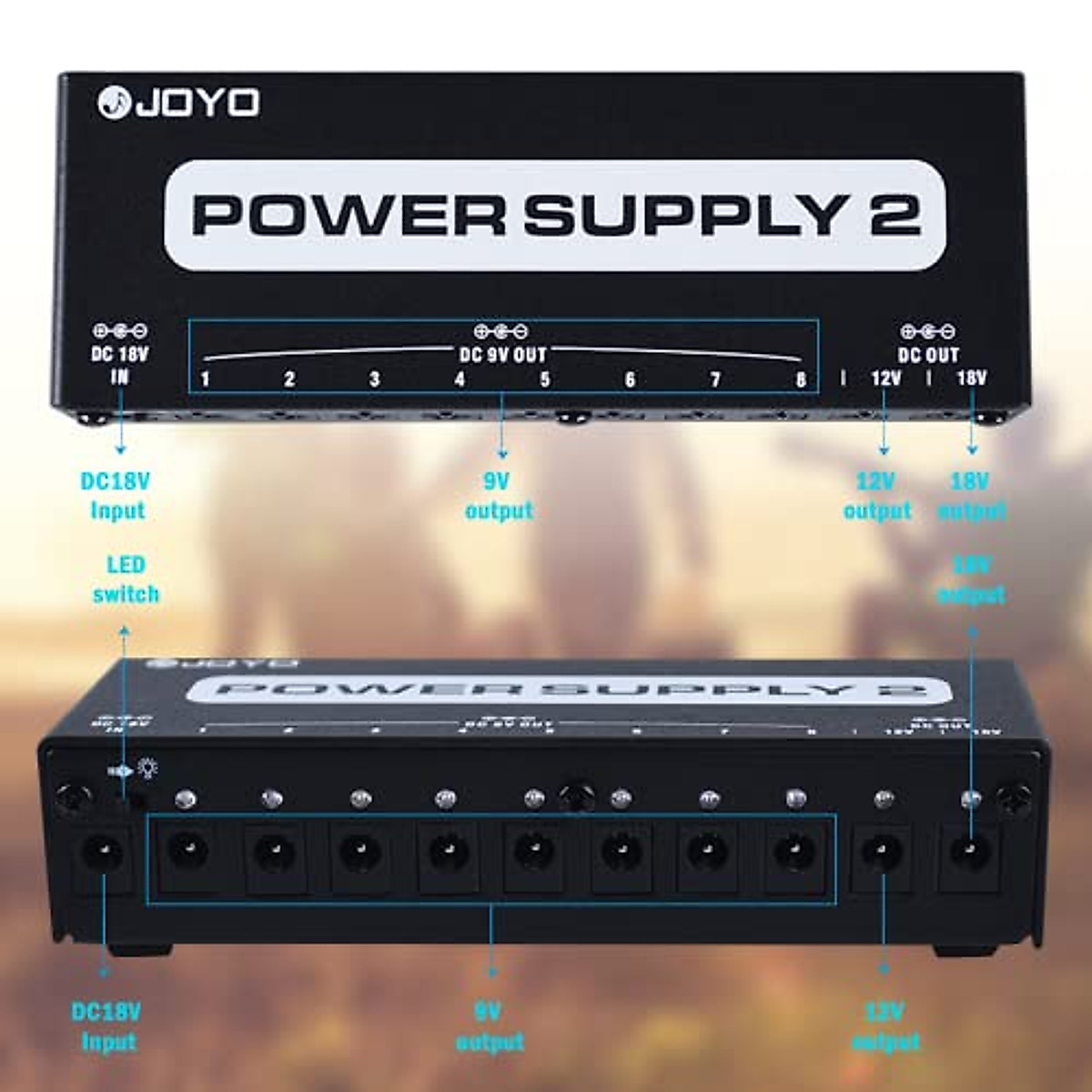 JOYO Guitar Pedal Power Supply Pedal Board Power Supply with DC 18V Pedal Power Adapter & 9V 100mA 500mA Isolated DC 10 Outputs for 9V 12V 18V Effect Pedals (JP-02)