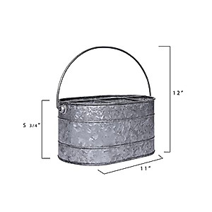 Creative Co-Op Farmhouse Galvanized Metal Storage Caddy with 4 Compartments and Handle, Zinc Finish