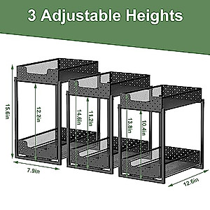 𝗡𝗲𝘄𝗲𝘀𝘁 3 Pack Under Sink Organizer and Storage, Bathroom Cabinet Organizer, 2 Tier Pull Out Under Cabinet Storage, Black Slide-Out Undersink Shelf Organizer for Kitchen, Under Counter Organizer