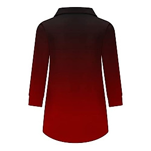 3/4 Sleeve Tops for Women Summer Solid Gradient Color V-Neck Shirts Blouse Empire Waist Loose Casual Trendy 2023