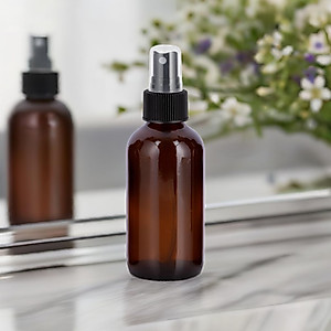 JUVITUS (10 pack) 4 oz Amber Glass Boston Round Bottle with Fine Mist Black Sprayer + Funnel