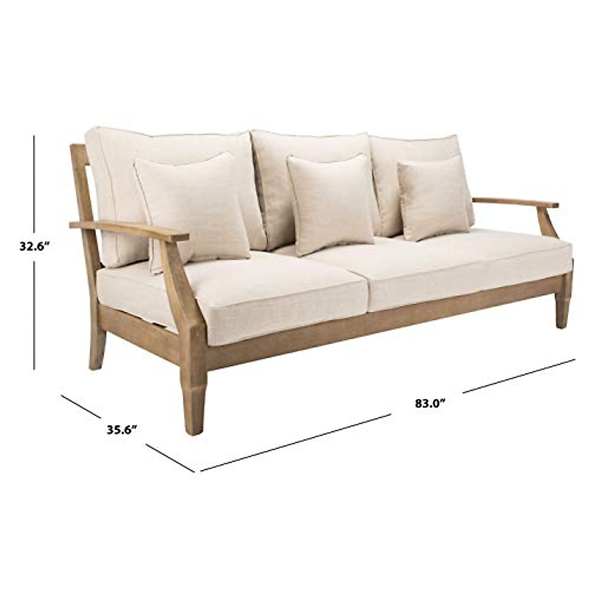 SAFAVIEH Couture Patio Martinique Natural and White Wood Outdoor Sofa, Natural/White