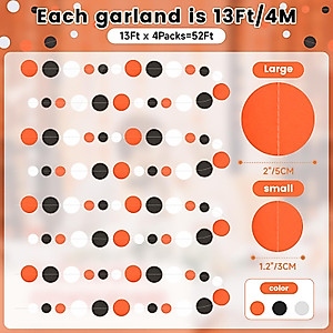GCQQ Black Orange White Garland, 52Ft Halloween Garlands, Paper Circle Dot Garland Streamers, Polka Dot Garlands for Halloween Party Decoration, Thanksgiving, Wedding, Baby Shower, Birthday Decoration