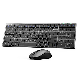Wireless Keyboard and Mouse, Compact Slim Silent Keyboard with Number Pad, Low Profile Full Size Cordless Quiet Mouse Keyboard Combo for Windows, PC, Laptop (Grey)