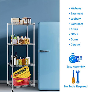 ZHAZHADI 4 Tier Fixed Layer Spacing Storage Shelf Metal Storage Rack Wire Shelving Unit Storage Shelves Metal 528Lbs Capacity 17" L x 13" W x 47" H for Pantry Closet Kitchen Laundry Grey