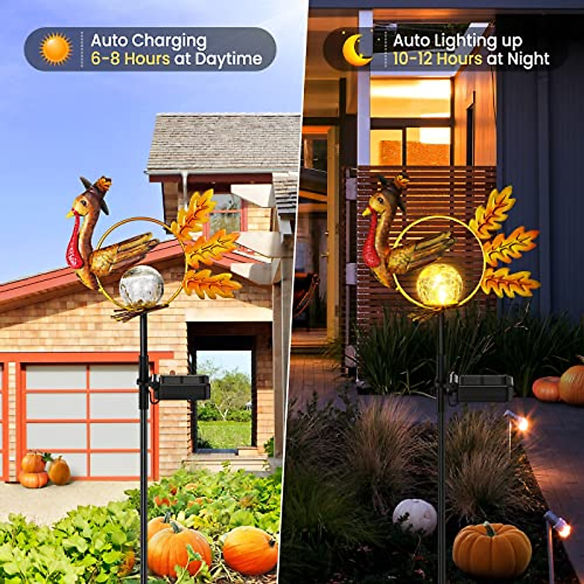 Thanksgiving Decorations Outdoor, 2 Pack AHAORIGIN Solar Turkey Fall Decorations, 36" Solar Powered Metal Turkey Garden Stakes Lights, Auto ON/Off Waterproof Thanksgiving Yard Pathway Outdoor Decor