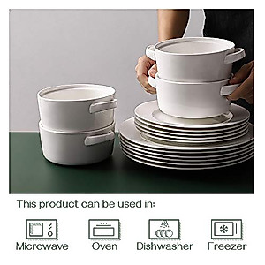 DOWAN Soup Bowls with Handles, 24 ounces Ceramic Cereal Bowl Set for kitchen, White French Onion Soup Crocks, Microwave Oven Safe, Stackable Soup Mug for Soup, Cereal, Stew, Chilli Set of 4