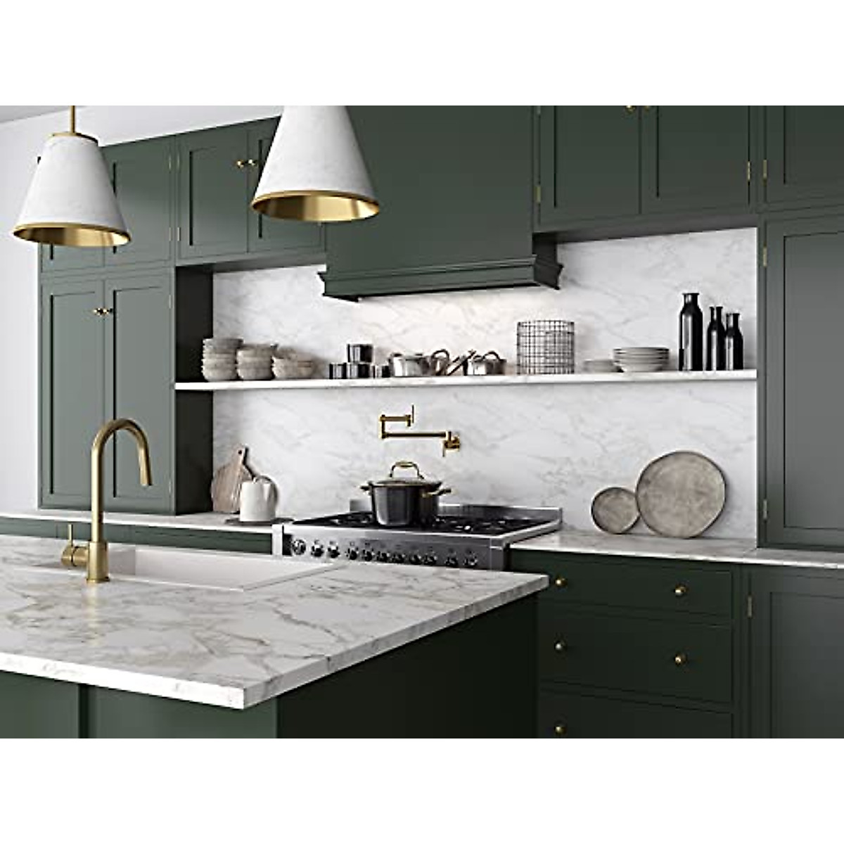 Braccia Series 24" Wall Mounted Pot Filler in Brushed Gold | 24” Reach Spout Solid Brass Two Handle Dual Shut-Off Valve Double Joint Swing Arm Wall Mount Kitchen Folding Faucet | KF-AZ258BG