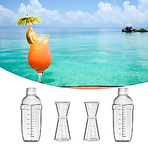 4 pcs Clear Cocktail Shaker Set 2 pcs Plastic bar Shaker with 2 pcs Plastic Cocktail Double Measuring Jigger