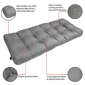Classic Accessories Outdoor Bench Cushion, Moon Mist, 54" W x 18" D x 5" Thick, Outdoor Bench, Bench Cushions, Outdoor Cushions