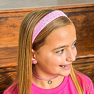 FROG SAC Hairband, Iridescent Glitter Headband for Girls, 13 inch Headband with Non-Slip Lining, Sparkly Hair Accessory for Kids, Cute Little Girl Hairband, Pink, Single Pack