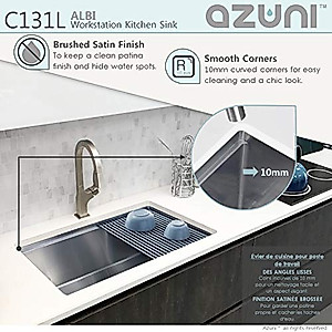 AZUNI 30 inch x 19 inch Single Bowl Undermount 16G Reversible Kitchen Ledge Workstation Sink with Grid, Luxury Basket Strainer, Drying Rack and Bamboo Cutting Board, C131L