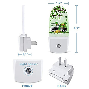 St. Patrick's Day Night Light, LED Plug in Night Light, Clover Tree Gnomes Gold Black White Checkered Truck Green Night Lights with Dusk to Dawn Sensor Kids/Adults Nightlight for Bedroom Bathroom