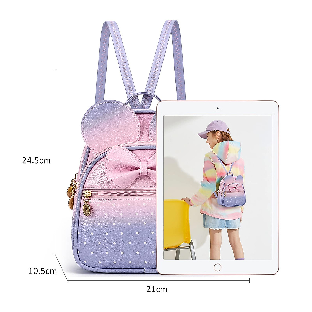 KL928 Girls Mini Backpack Bowknot Polka Dot Cute Small Daypacks Convertible Shoulder Bag Purse for Women
