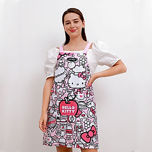 CHEFMADE Hello Kitty 100% Cotton Apron with Gift Box, Adjustable Cross Back Dress with 2 Pockets Kitchen Aprons, Kitty Camouflage Kitchen Print for Baking Cooking Drawing Gardening BBQ & Grill