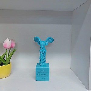 ELFWILL Resin Winged Victory Goddess Statue - The Graceful Greek Art Sculpture of The Warrior Goddess(Blue)