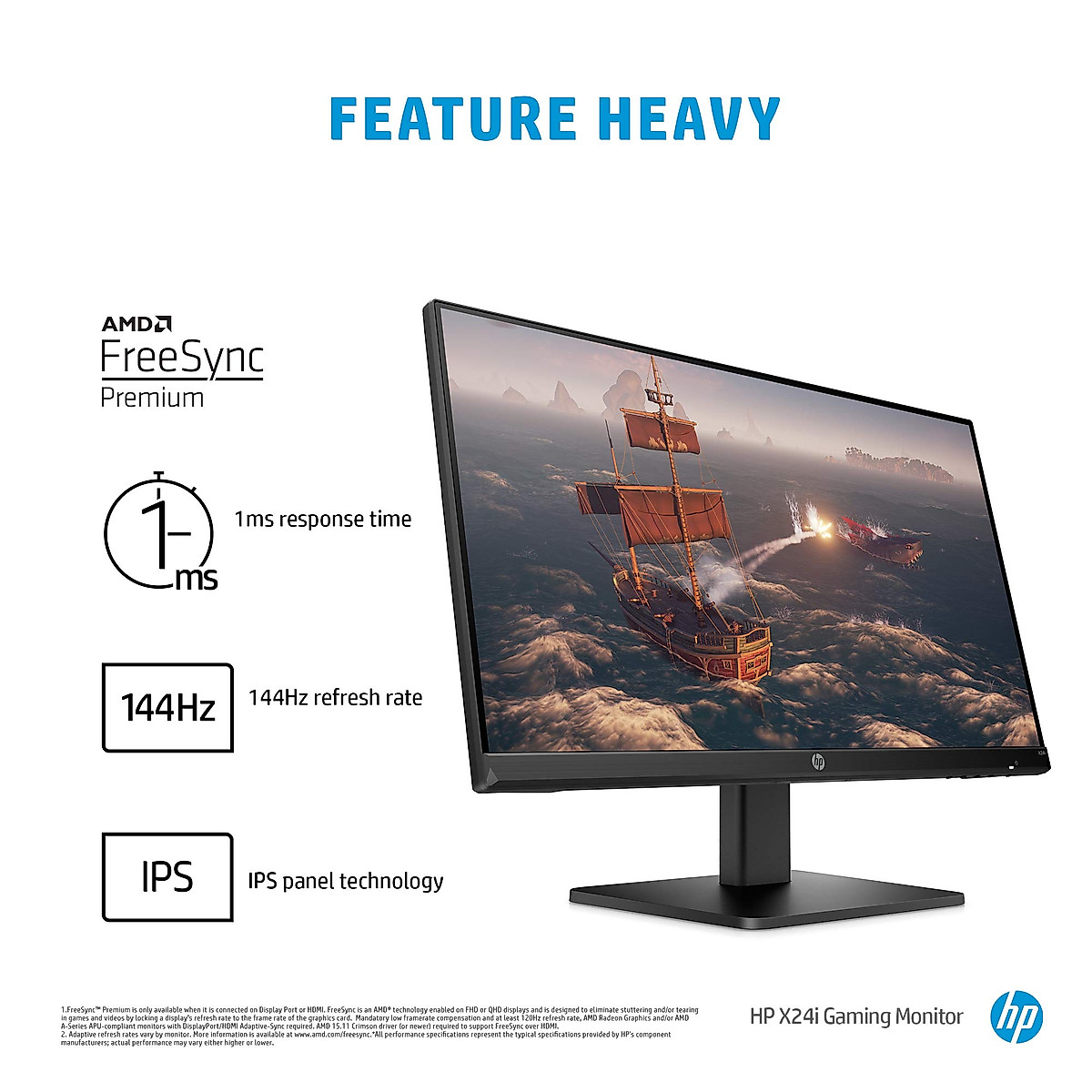 HP 24-inch Full HD IPS Gaming Monitor with Tilt Adjustment and AMD FreeSync Premium Technology (X24i, Black)