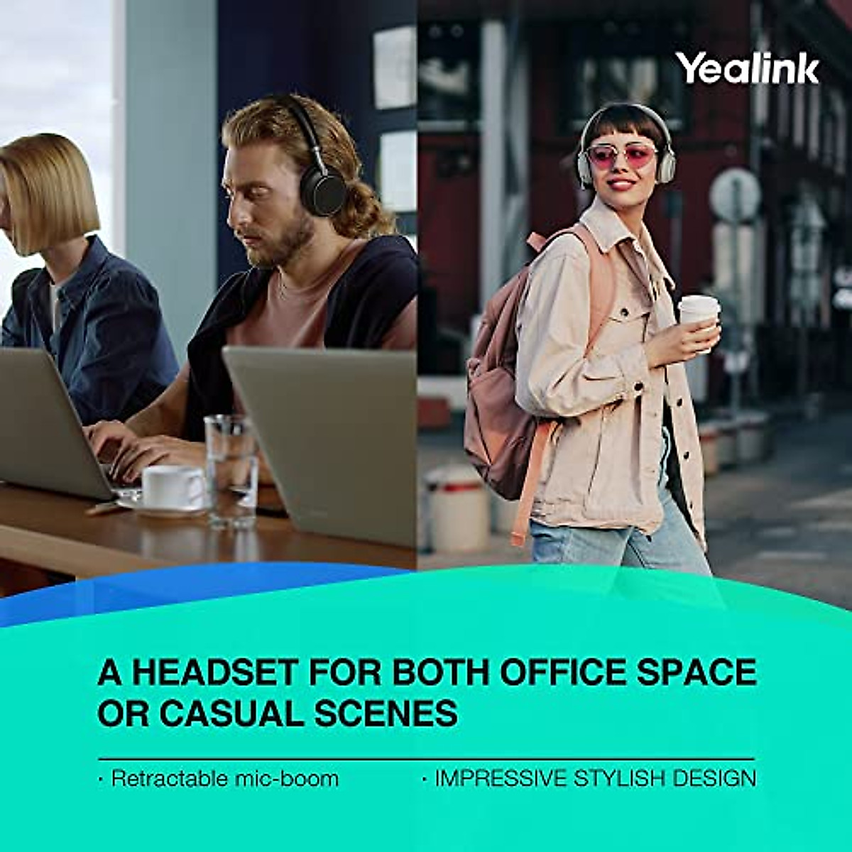 Yealink BH72 lite Bluetooth Headset Wireless Headset with Microphone Teams Zoom Certified Headset Office Headphone Stereo Noise Canceling Mic, Retractable Hidden Microphone Arm, 35H Talk Time, Black