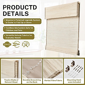 Moonice Cordless Custom Roman Shades for Window Blackout, Natural Woven Fabric Privacy Room Darkening Blinds, Thermal Insulated Window Blind Treatment for Bedroom Living Room, Beige